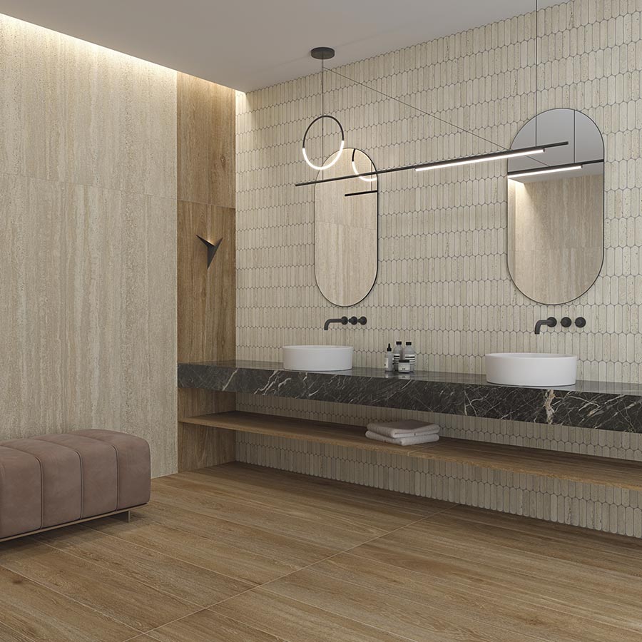 Sentier 45X120 - Wall tiles white body stone effect tiles - VIVES Ceramica